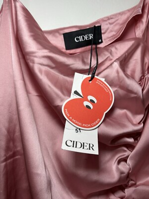 cider pink satin ruched side split coctail dress Size m | eBay