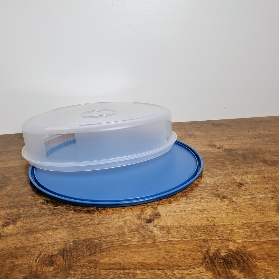 Tupperware 12" Round Pie Cookies Cupcake & Pizza Keeper Container Blue ...
