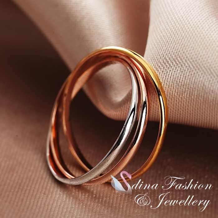 18K Yellow, Rose & White Gold Plated Stylish Triple Crossover Ring Jewellery | eBay