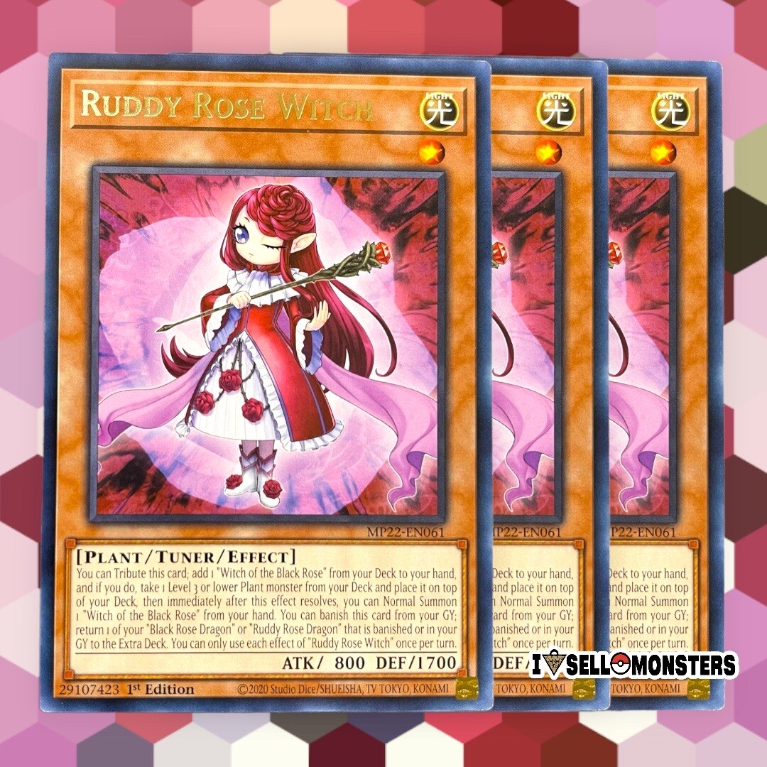 Yu-gi-oh! TCG 3x RUDDY ROSE WITCH MP22-EN061 x3 RARE YUGIOH! PLANT ...