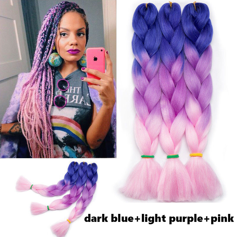 Any Color 24" Braiding Ombre Rainbow 100g Jumbo Braids Hair Extensions ...