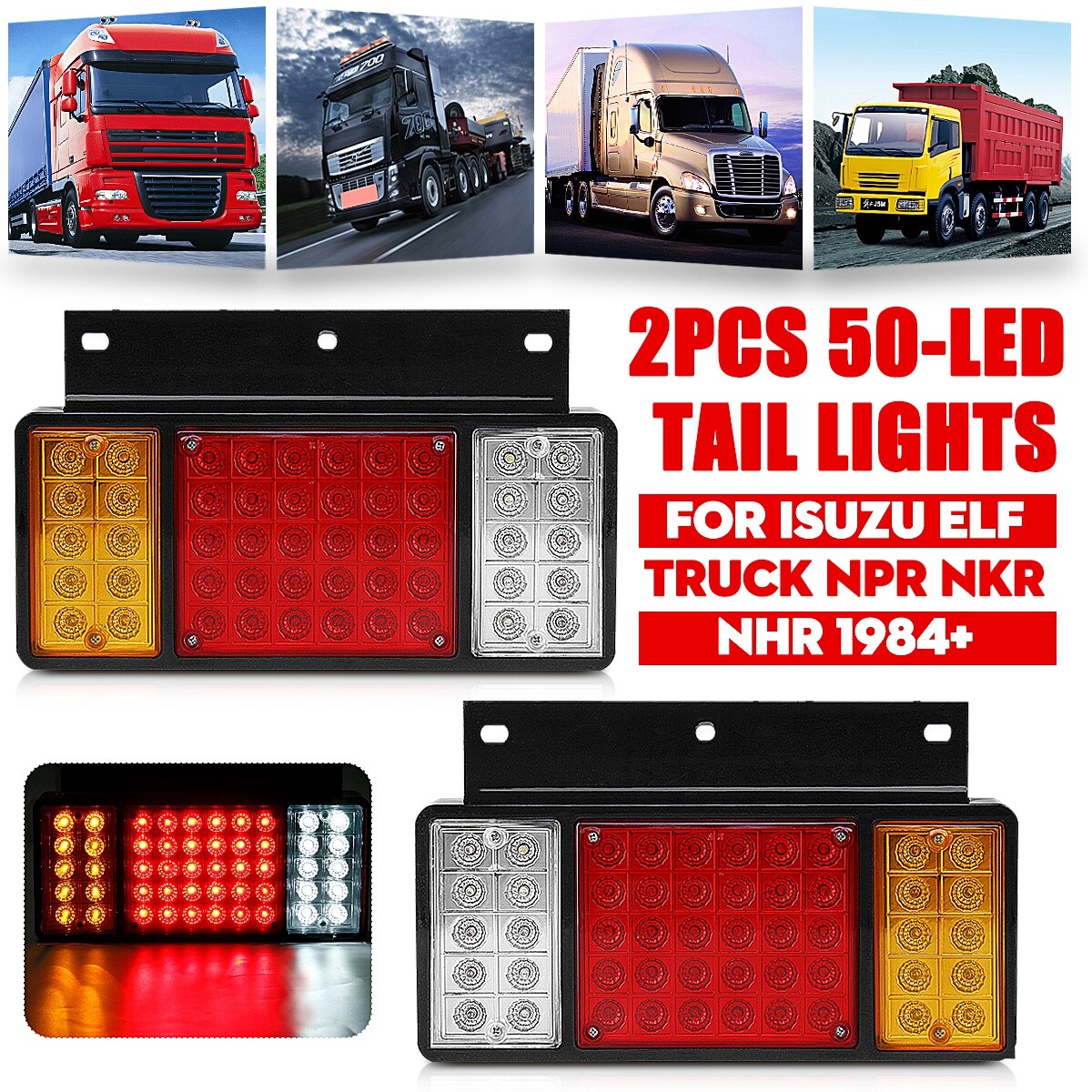 2pcs 12V 50 LED Rear Tail Light For GMC Isuzu Elf Truck NPR NQR NRR NKR ...