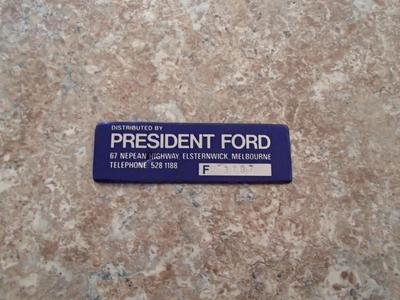 GENUINE PRESIDENT FORD ID TAG SUIT FALCON FAIRMONT EA ED EF EL UTE XH ...