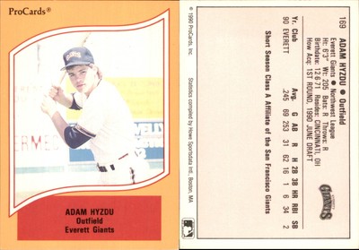 Adam Hyzdu 1990 ProCards A and AA #169 RC Card *AutographDen* Everett ...