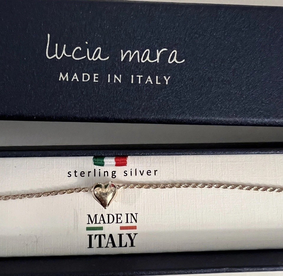 Lucia Mara Made In Italy Bracelet Sterling Silver Heart Shape 7”+1”With ...
