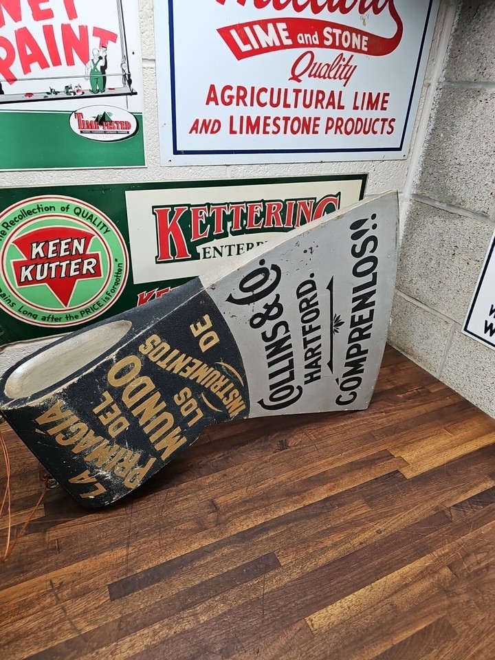 AWESOME COLLINS AXE SMALTZ PAINT WOODEN TRADE SIGN ANTIQUE ORIGINAL 24 ...