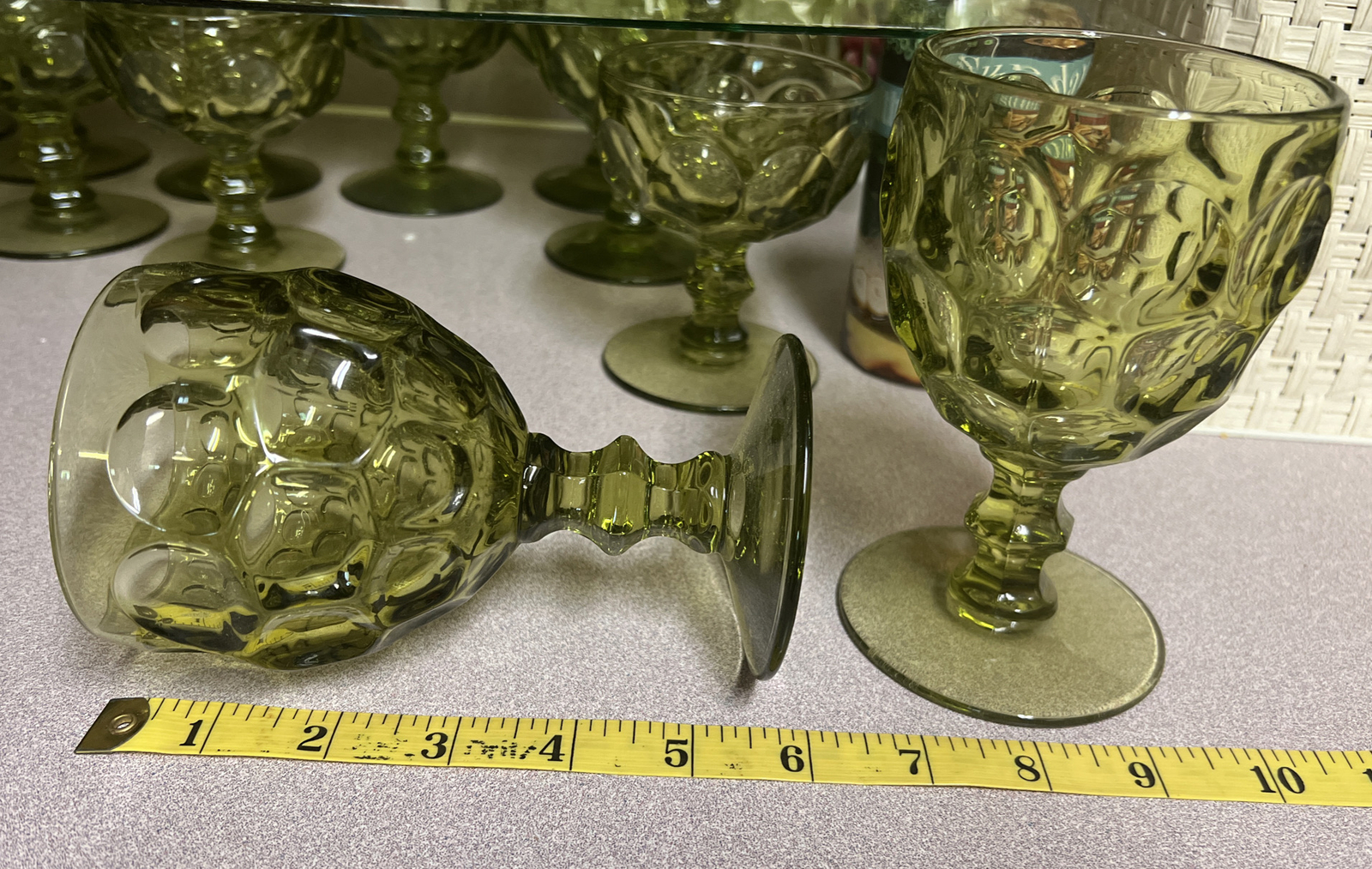 Imperial Glass Provincial Green Thumbprint Water Goblet 5 5/8” Vintage ...