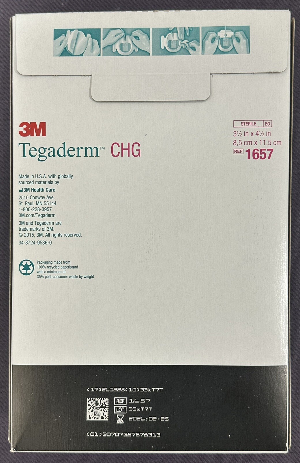 3M Tegaderm CHG Securement Dressing, 3.5x4.5 REF 1657 Box of 25 NEW | eBay