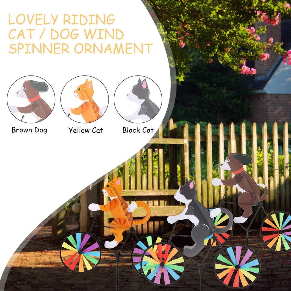 Animal Dog Cat On Bike Wind Spinner Garden Windmill Outdoor Yard Lawn ...