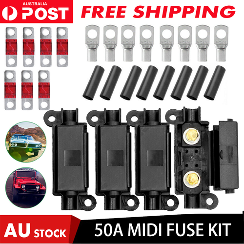 Midi Fuse Inline Kit 4 X Ans Fuse Holder Inline + 7 X 50 Amp Fuses Dual ...