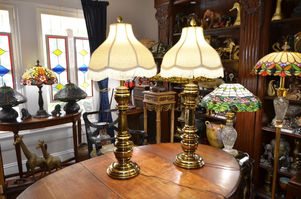 Pair Vintage Stiffel Tall 36" Brass Hollywood Regency Table Lamps No ...