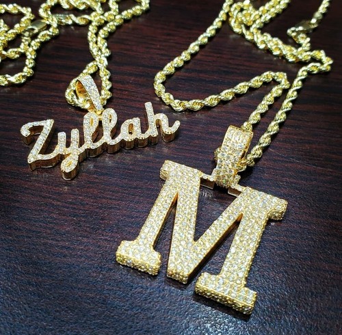 1.36ct Passing Tester Moissanite mens Customize Initial Pendant Rope ...