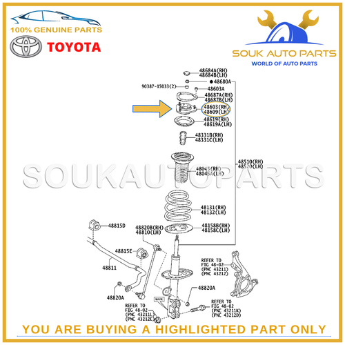 48609-42040 Genuine Toyota SUPPORT SUB-ASSY, FR SUSPENSION, RH/LH ...