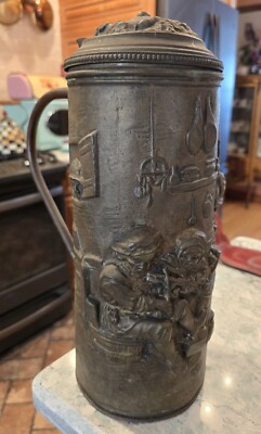 Antique Copper High Relief ALE Brew Beer Hall Stein Lidded TANKARD 4L ...