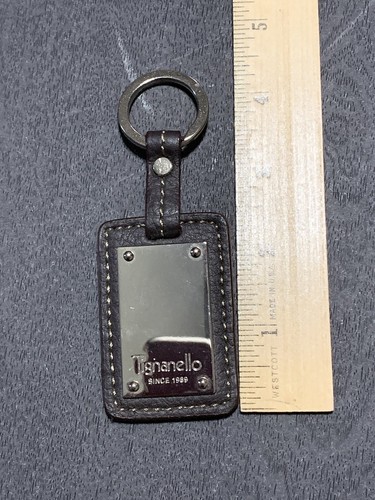 TIGNANELLO BLACK LEATHER SILVER METAL KEY FOB BAG CHARM KEYCHAIN HANG ...