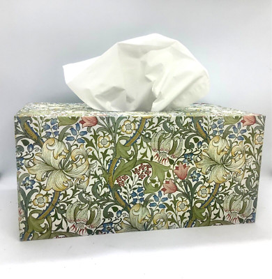 Modern hand decorated wooden tissue box with golden lily design | eBay ...