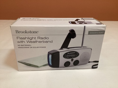Brookstone Flashlight Radio W/ Weatherband- Hand Crank Or Solar- NO ...