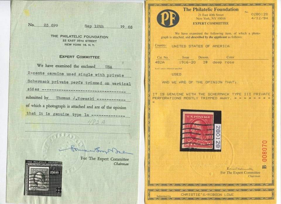 482A Washington Type Ia Imperf Used Stamp with 2 PF Certs HV51 | eBay