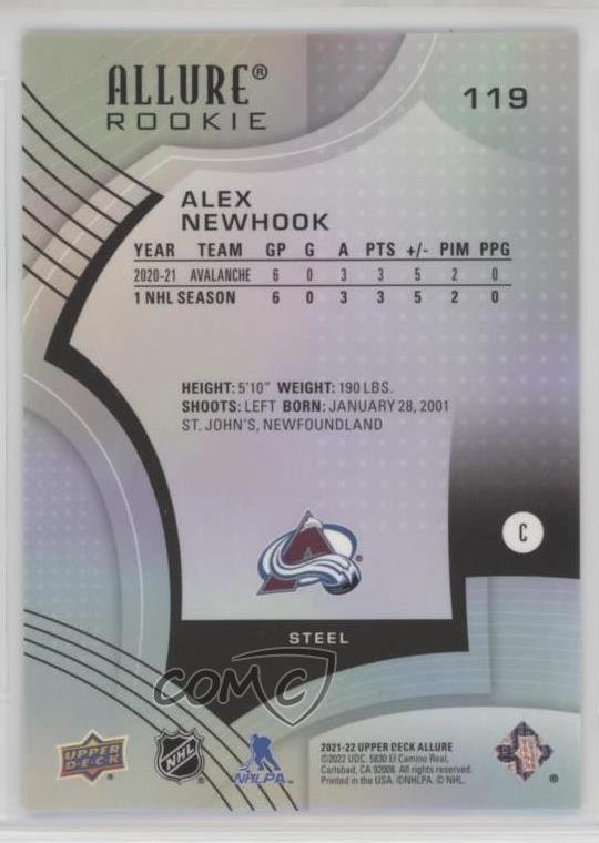 2021-22 Upper Deck Allure Rookies Steel Alex Newhook #119 Rookie RC | eBay