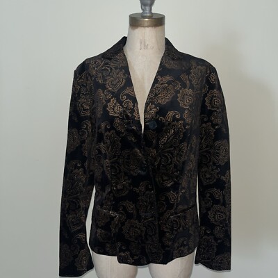 Ralph Lauren Jacket Blazer 10 Black Gold Bronze Velvet Paisley formal ...