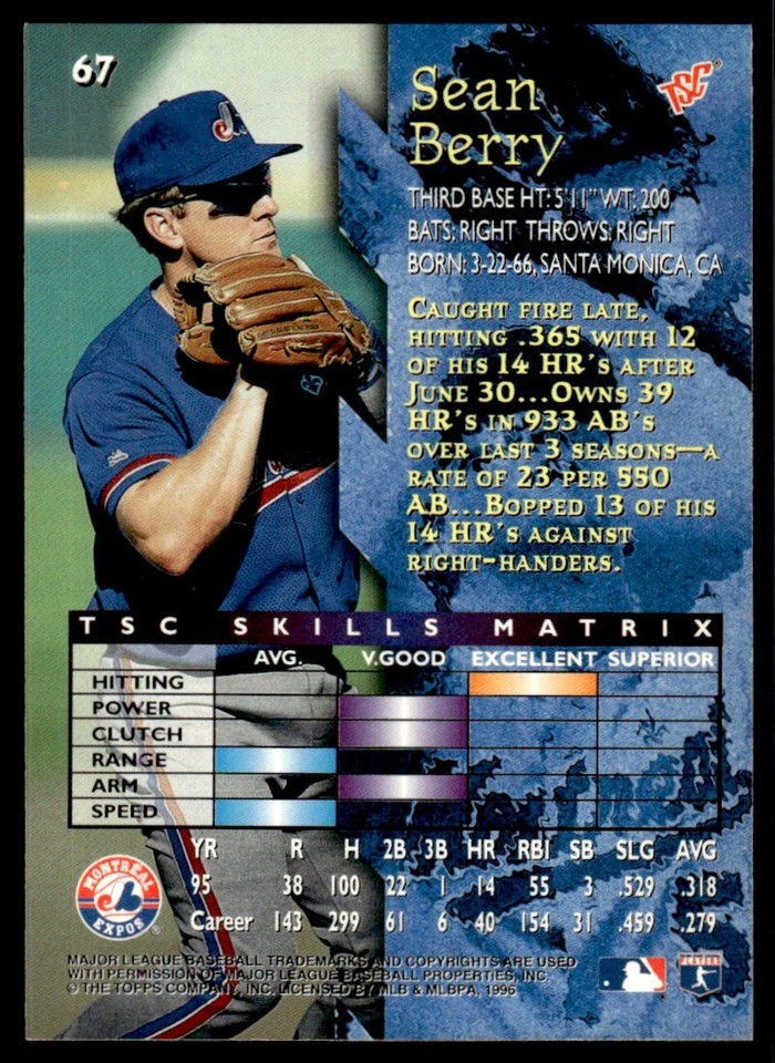 1996 Topps Stadium Club Sean Berry Montreal Expos #67 | eBay