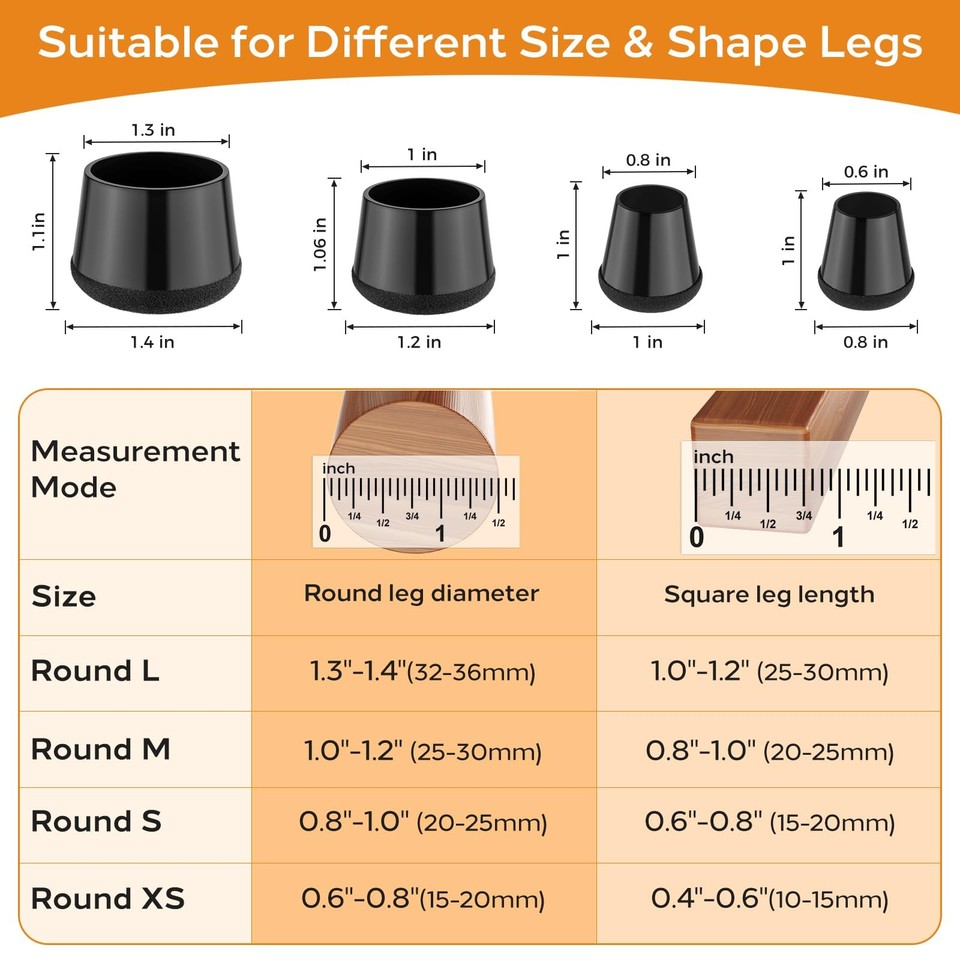 24 PCS Silicone Chair Leg Floor Protectors Extra Small(0.6"-0.8 ...
