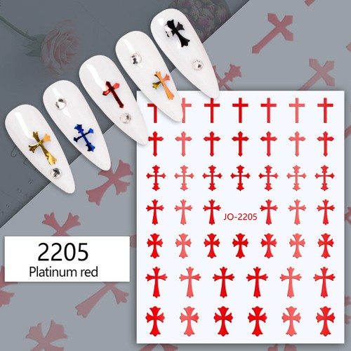Cross Nail Art Sticker Gold Silver Black White Nail Decals 9 Colors 5 ...