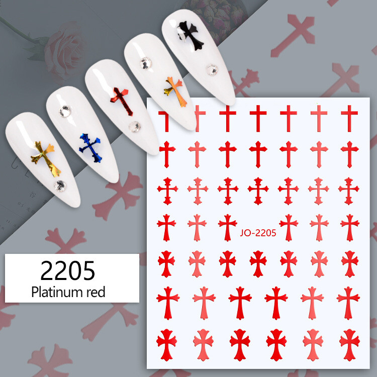 Cross Nail Art Sticker Gold Silver Black White Nail Decals 9 Colors 5 ...