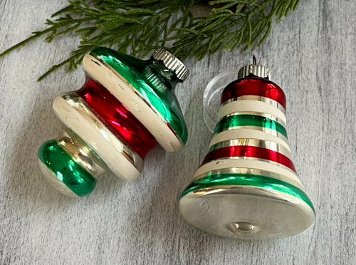 Vintage Pair Shiny Brite Striped Atomic Bell Mercury Glass Christmas ...