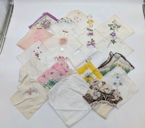 Vintage Lot Of 20 Ladies Hankies Handkerchiefs Various Patterns Floral ...