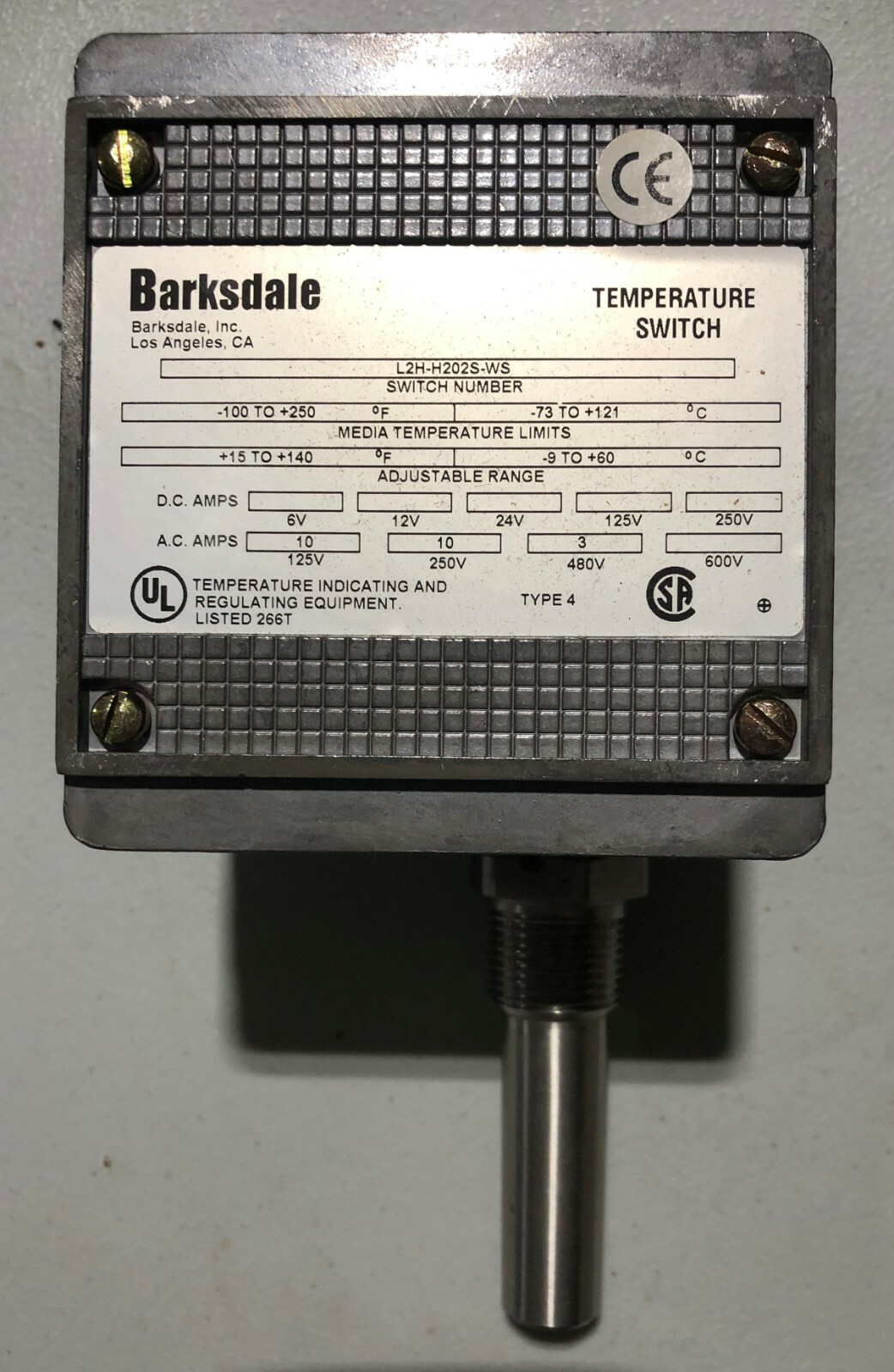 BARKSDALE TEMPERATURE SWITCH; L2H-H202S-WS; -100 TO 250F & 15 TO 140F | eBay