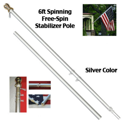 6ft Aluminum Spinning Tangle Free Stabilizer Flag Pole Silver Gold Ball ...