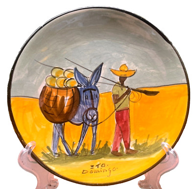 Wall Hanging Mexican Folk Art Pottery Farmer & Donkey Plate Hand ...