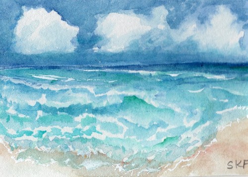 Original ACEO art Seascape, Ocean, Beach, Waves, Horizontal by Sharon ...