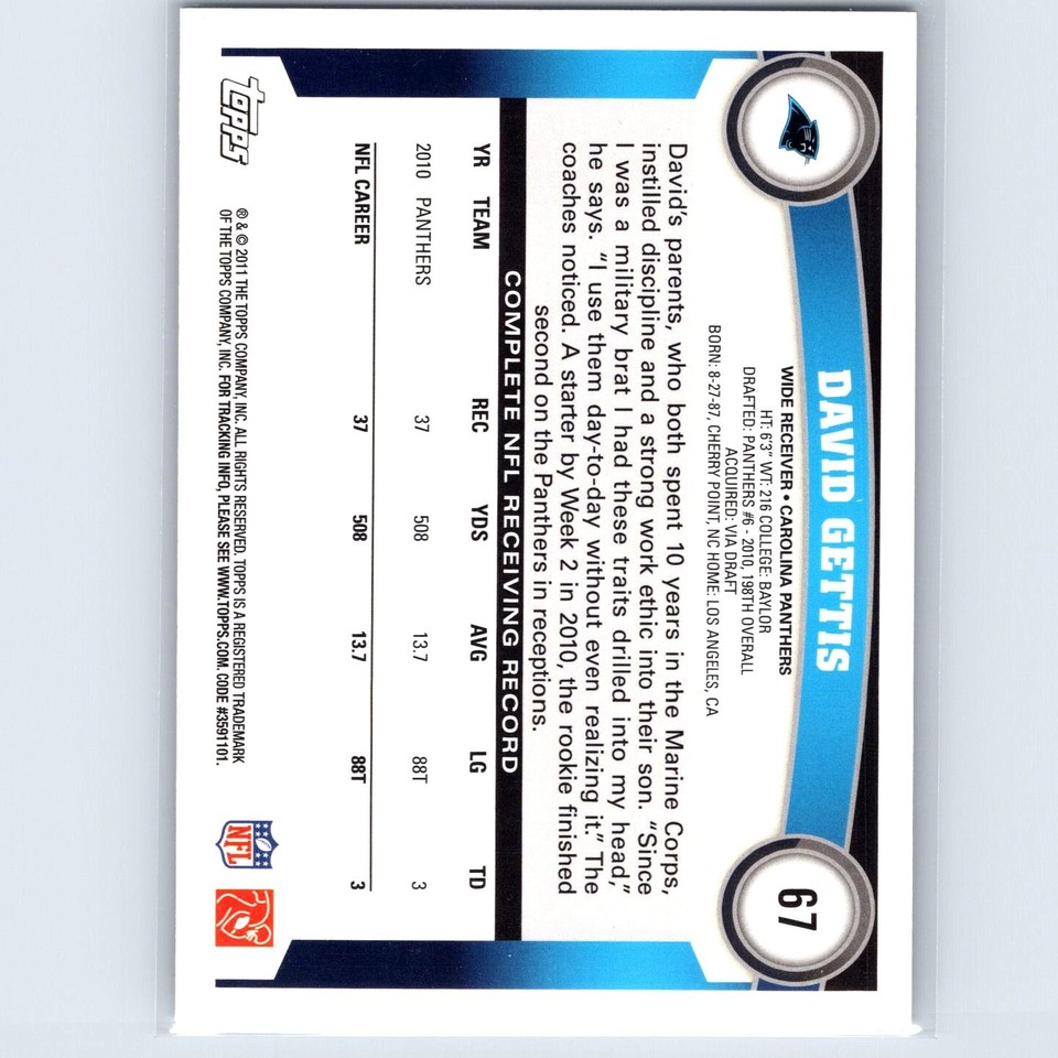 2011 Topps David Gettis #67 Carolina Panthers | eBay
