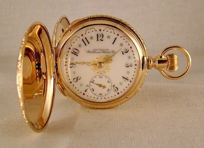 134 YEARS OLD WALTHAM 14k GOLD FILLED HUNTER CASE FANCY DIAL 16s POCKET ...
