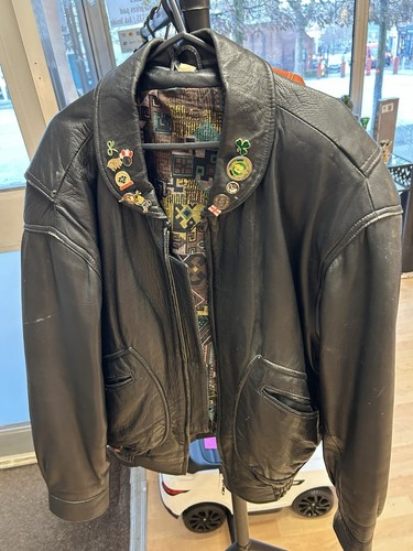 Vintage Leather Motorcycle Jacket And pin badges Size Medium | eBay UK