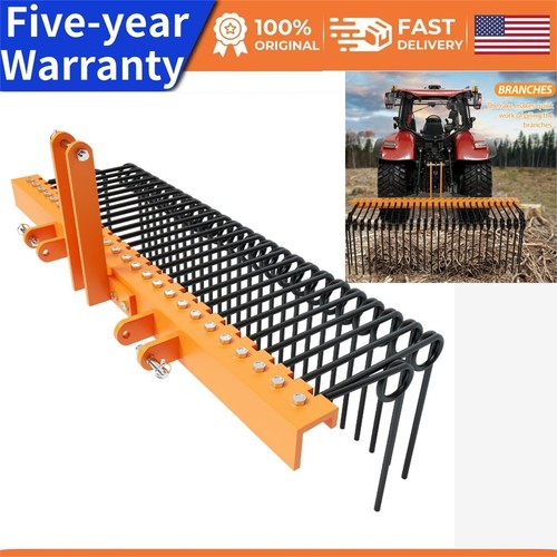 🔥60" Pine Straw Needle Rake Durable Powder Coated 3 Point Straw Rake ...