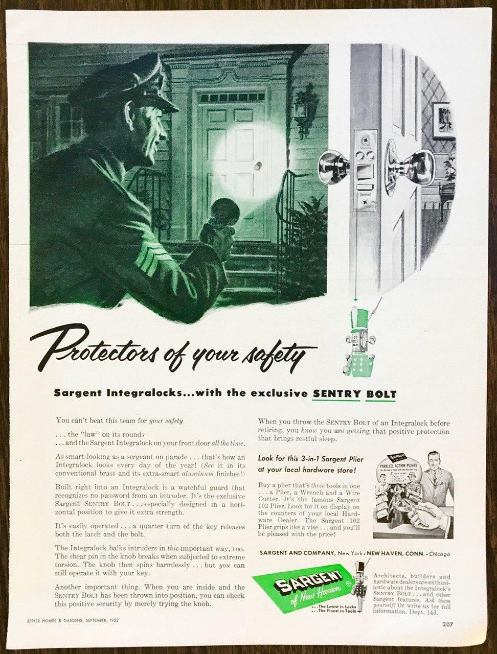 1952 Sargent & Co New Haven CT PRINT AD Integralocks With Exclusive ...