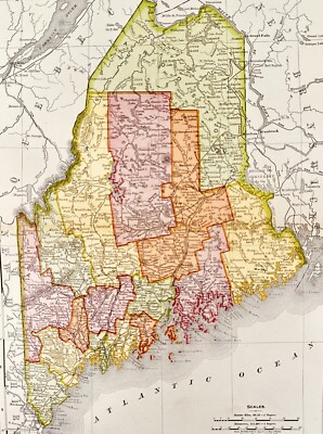 Antique Color Map The USA State of MAINE 1895 Century Co United State ...