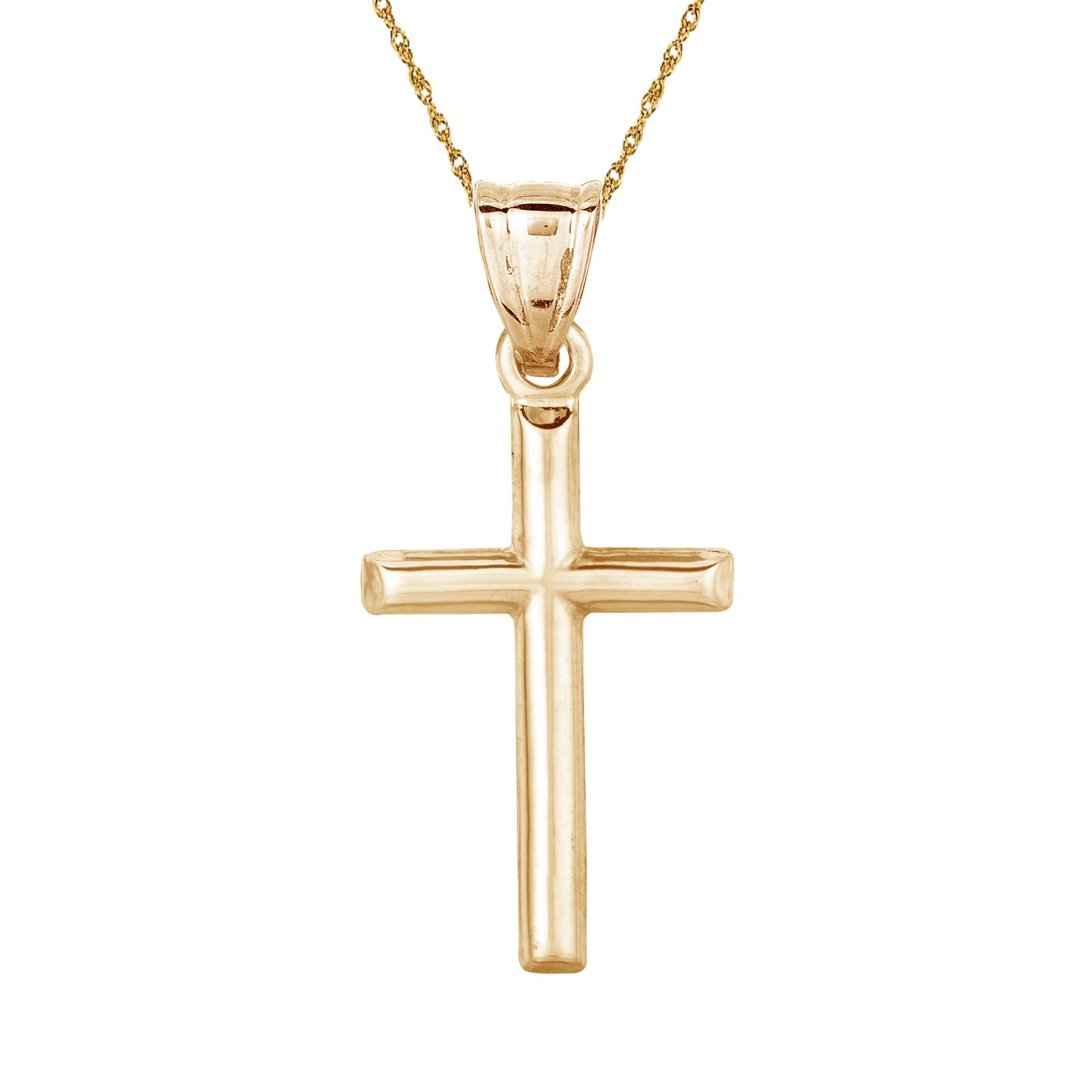 Children's 14K Yellow Gold Tubular Baby Cross Charm Necklace 16 inches ...