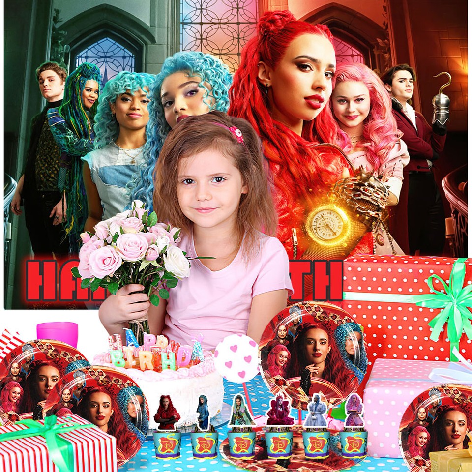 Descendants The Rise Of Red Party Decorations Plates Balloons Banner ...