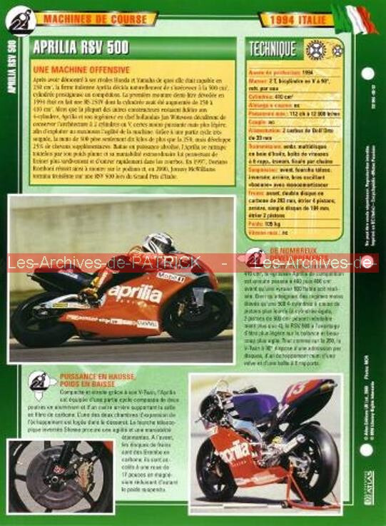 APRILIA RSV 500 Grand Prix 410 1994 : Fiche Moto #001540 | eBay