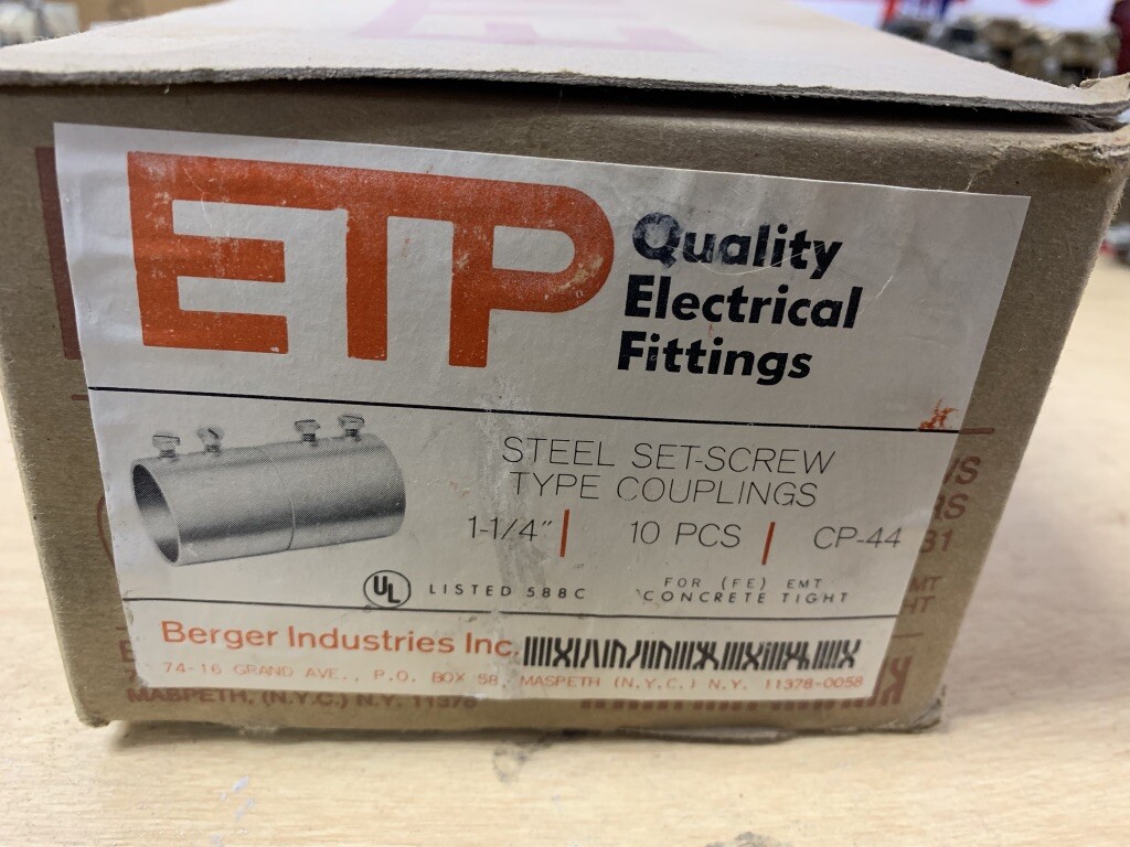 BOX OF 10 BERGER ETP CP-44 STEEL SET SCREW 1 1/4" EMT CONDUIT COUPLING ...