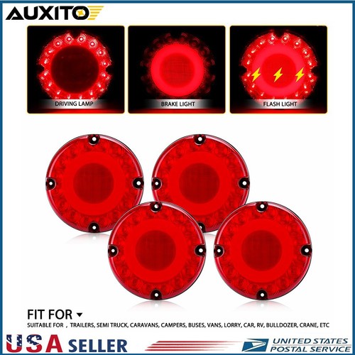 4X Red 7inch Round LED Trailer Truck Bus Tail Light Stop Turn Signal ...