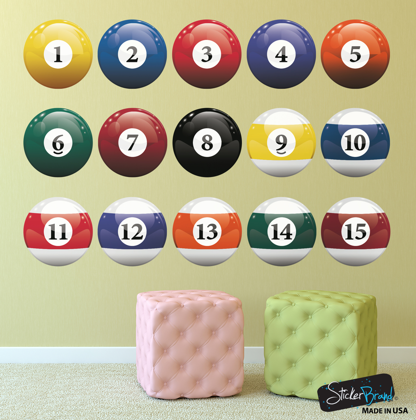 Realistic Color Billiard Balls Wall Decal Sticker for Game Room #6089 ...