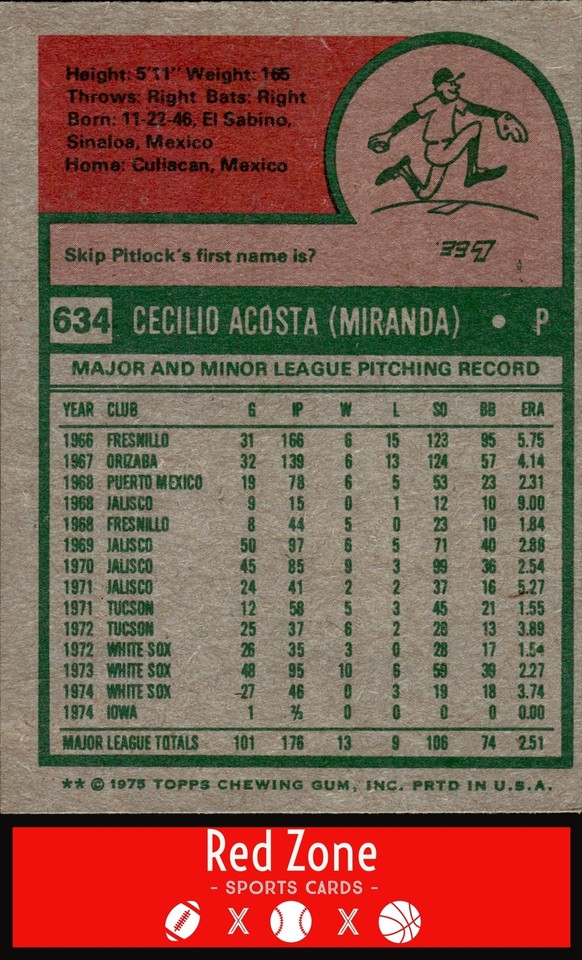 1975 Topps - #634 Cy Acosta EX. | eBay