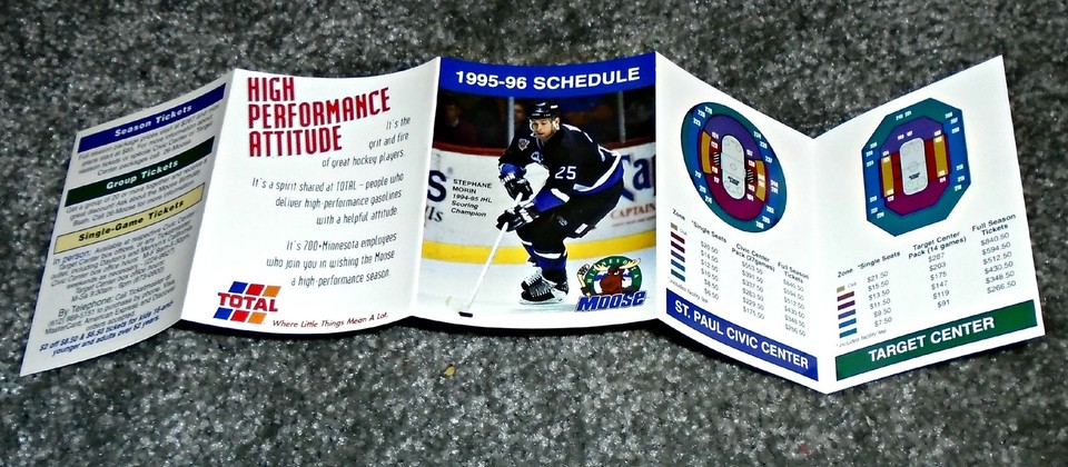 Cool 1995 Minnesota Moose Hockey Sports Schedule | eBay