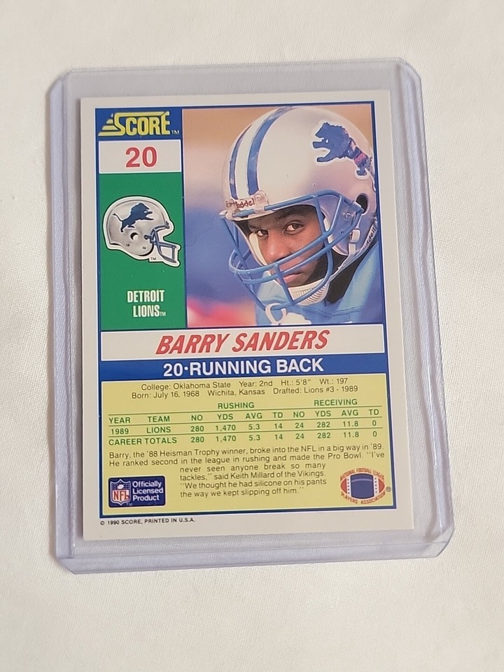 1990 Score Barry Sanders #20 HOF 2nd Year NM-M Vintage Card | eBay