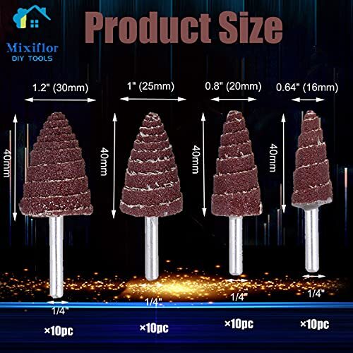 Mixiflor 40 Pack 1/4" Shank 80 Grit Cone Shape Abrasive Sandpaper Flap ...